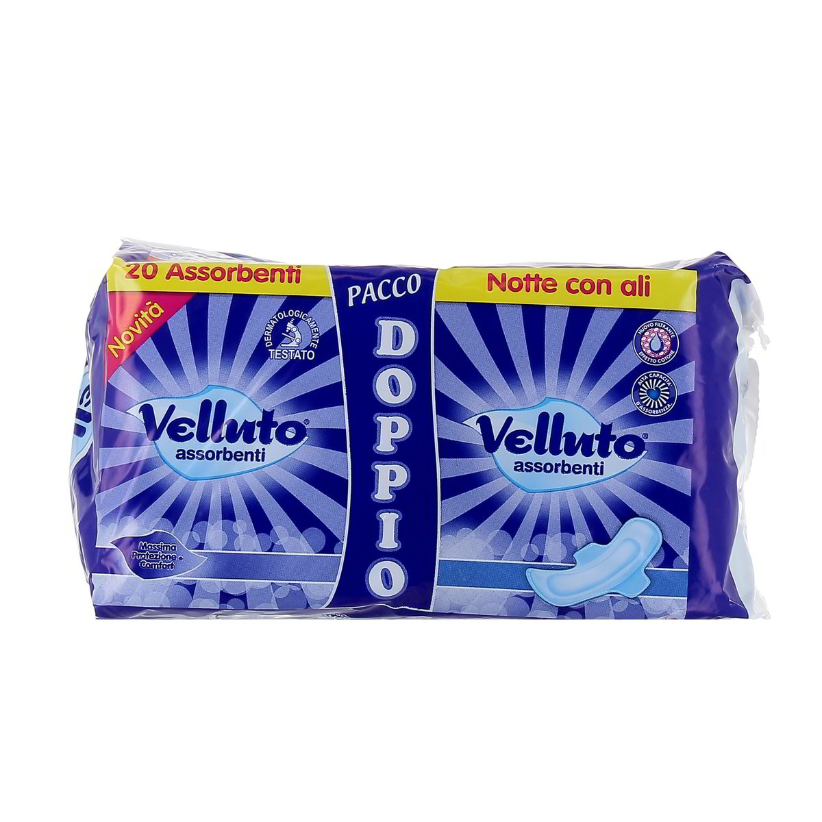 ASSORBENTI ULTRA NOTTE CON ALI VELLUTO 20 pezzi in dettaglio | Ipertriscount Spesa Online